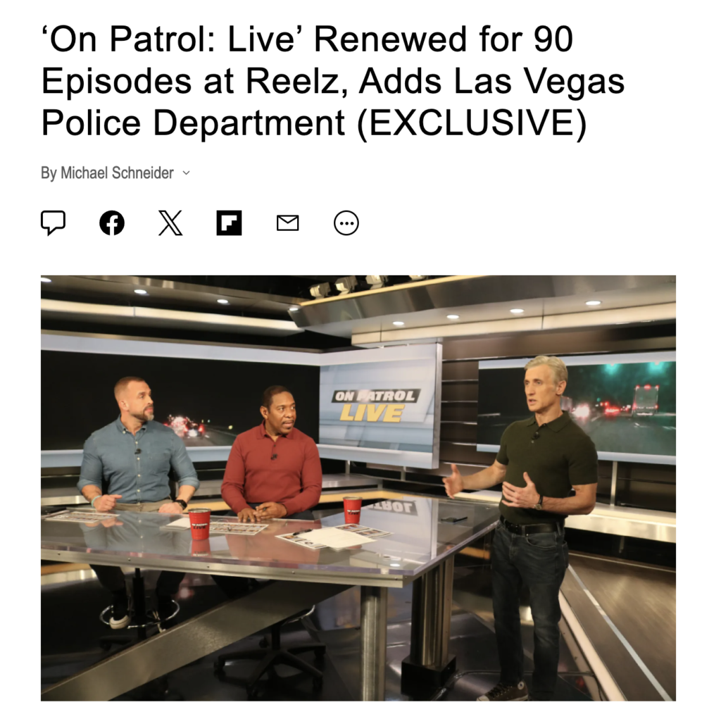 Reelz Renews 'On Patrol: Live' for 90 Episodes